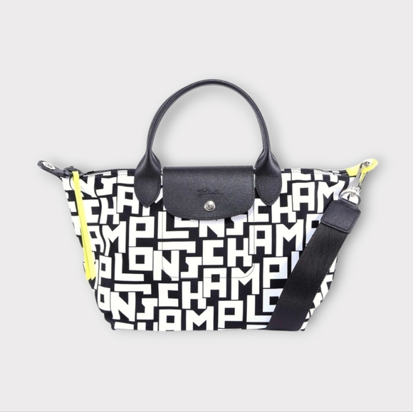 Longchamp | Bags | Longchamp Le Pliage Black White Monogram Crossbody ...